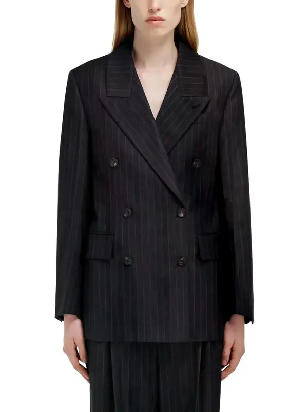 FERRAGAMO Pinstripe Double-breasted Blazer - Black
