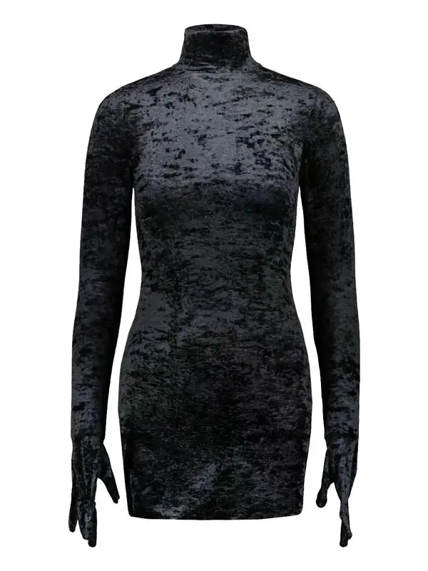 Vetements Velvet Mini Dress With Glove Sleeves - Black