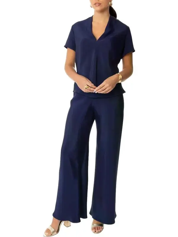 PETER COHEN V-neck Short-sleeve Top - Blue