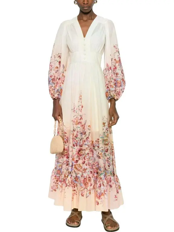 Zimmermann Awaken" Floral Print Plunge Maxi Dress - Neutrals