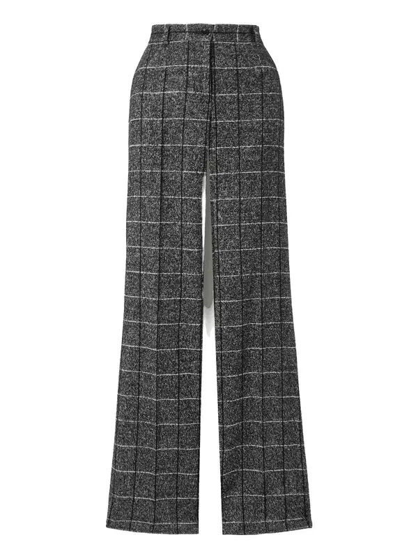 Dolce & Gabbana Checked Wool-blend Wide-leg Pants - Gray