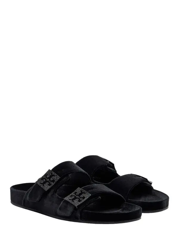Tory Burch Embellished Velvet Slides - Black