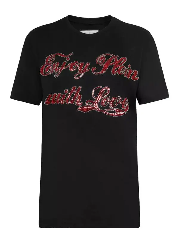 Philipp Plein Slogan Print Cotton T-shirt - Black