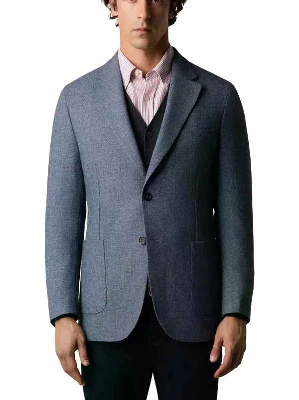 Brooks Brothers Herringbone-pattern Wool-blend Blazer - Blue