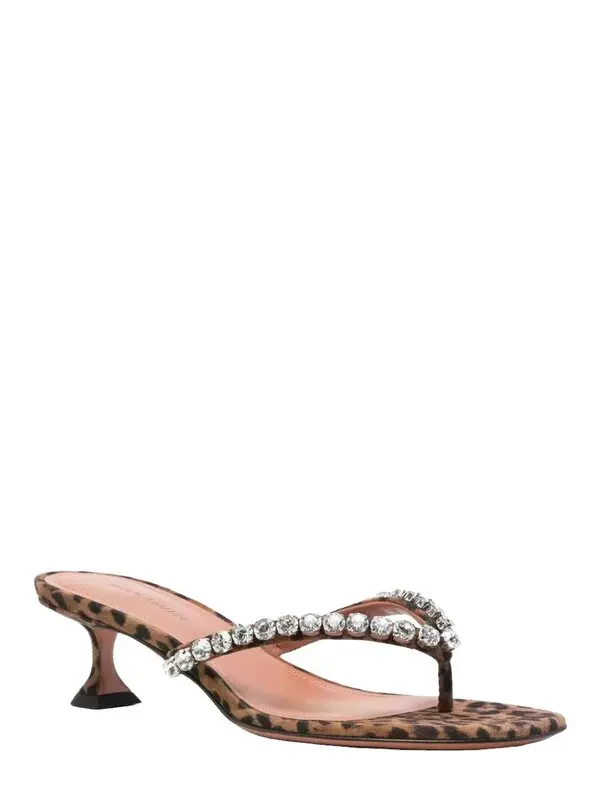 Amina Muaddi 45mm Leopard-printed Crystal-detail Sandals - Brown