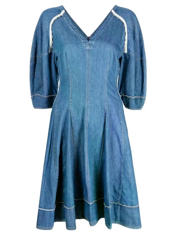 3.1 Phillip Lim Contrast Stitching V-neck Denim Dress - Blue