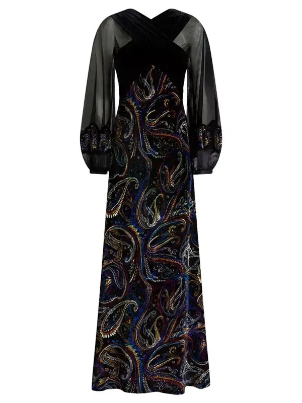 Etro Paisley Print Maxi Dress With Puff Sleeves - Black