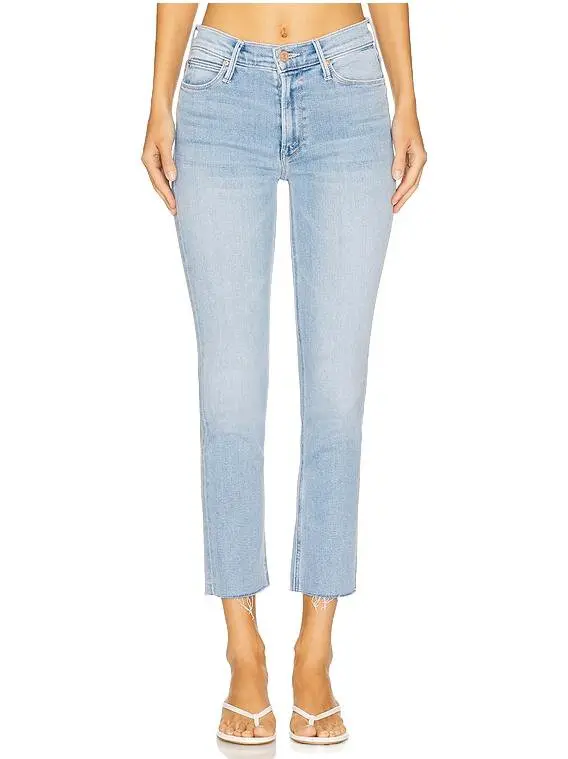 MOTHER Petite Mid Rise Dazzler Ankle Fray Jeans - Blue