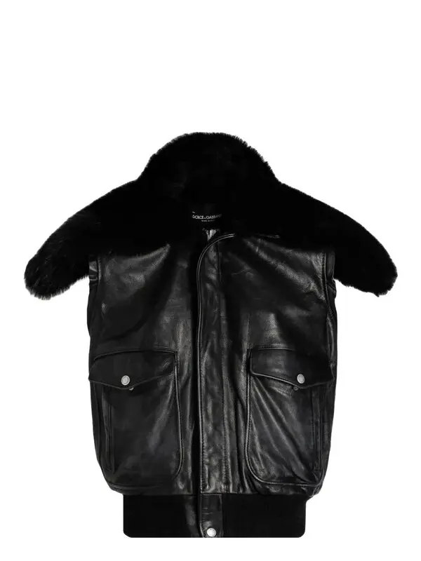 Dolce & Gabbana Leather Gilet With Fur Collar - Black