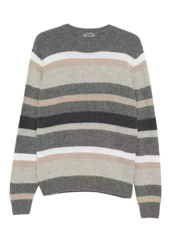 FERRANTE Striped Round Neck Long Sleeve Sweater - Grey