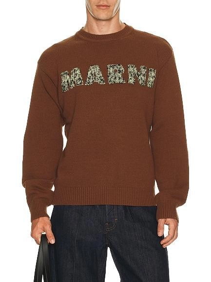 Marni Embroidered Graphic Knit Sweater - Maroon