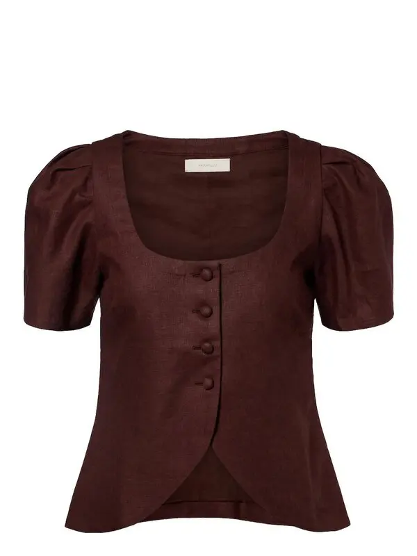 Faithfull The Brand Emma Linen Top - Brown