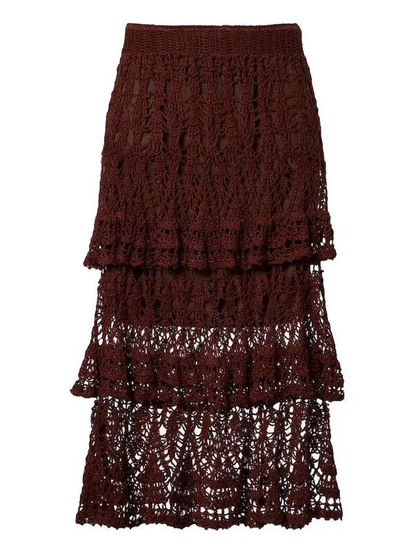 Anna Kosturova Tiered Crochet Midi Skirt - Brown