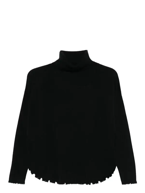 KUJTEN Roll-neck Frayed Sweater - Black