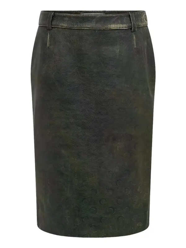 MARINE SERRE Embossed Moon Leather Pencil Skirt - Black