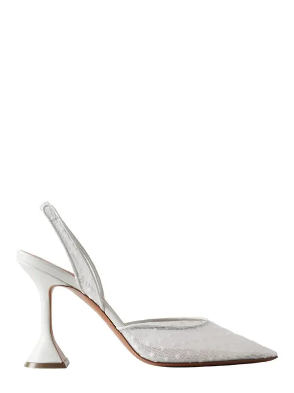 Amina Muaddi Holli Flocked Polka-dot Mesh Slingback Pumps - White