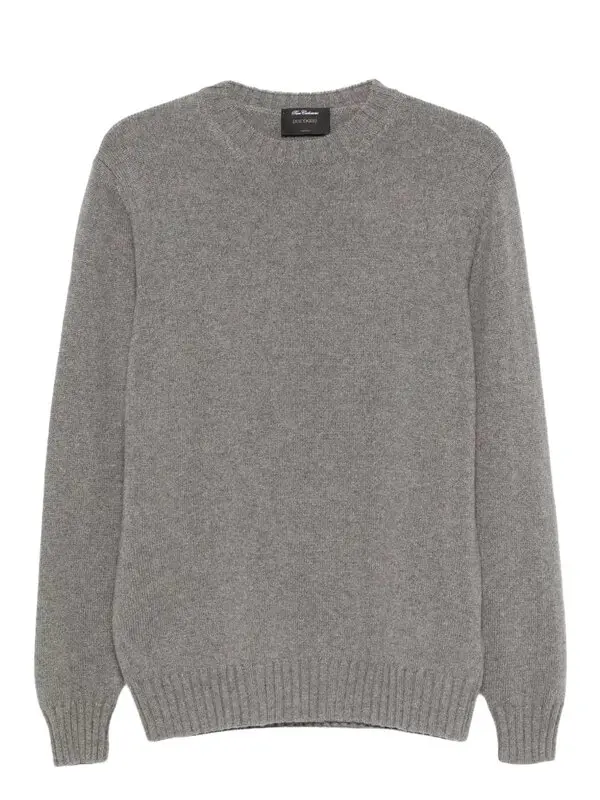DELL'OGLIO Ribbed Crew Neck Long Sleeve Sweater - Grey