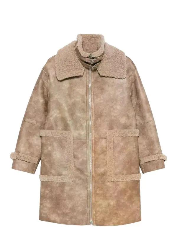 JAKKE Faux Leather Shearling Trim Coat - Neutrals