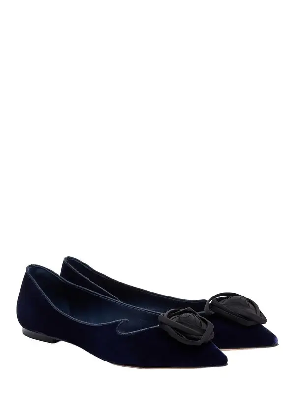 ROGER VIVIER Rose Detail Velvet Ballet Flats - Blue