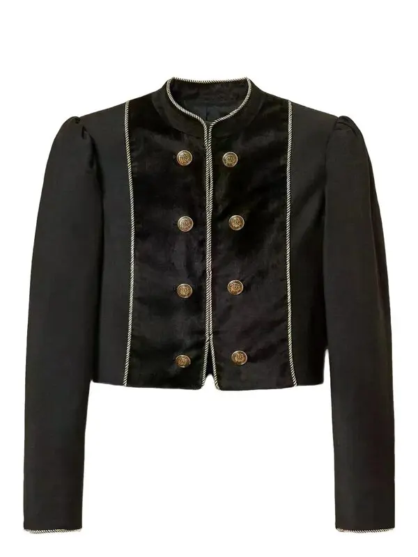 TWINSET Velvet-trimmed Cropped Jacket - Black