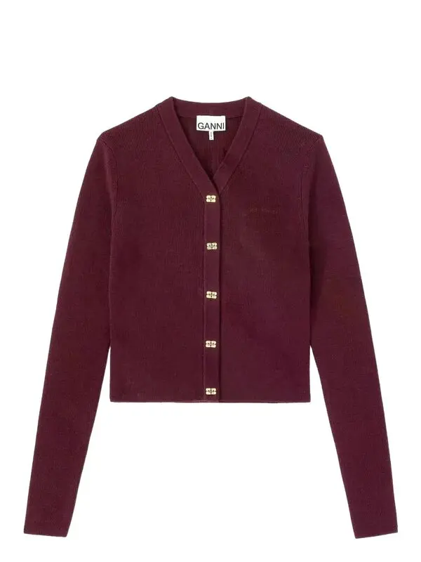 GANNI Buttoned V-neck Cardigan - Red