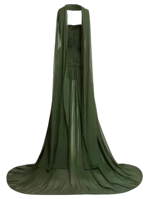 Elie Saab Ruched Tie Maxi Dress With Scarf Detail - Green