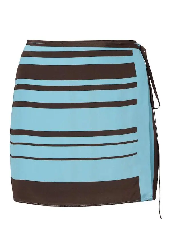 SIR. Rioja Striped Silk Crepe Wrap Skirt - Blue
