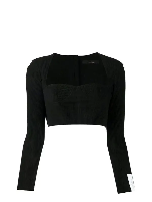 Rokh Cropped Sweetheart Neck Top - Black
