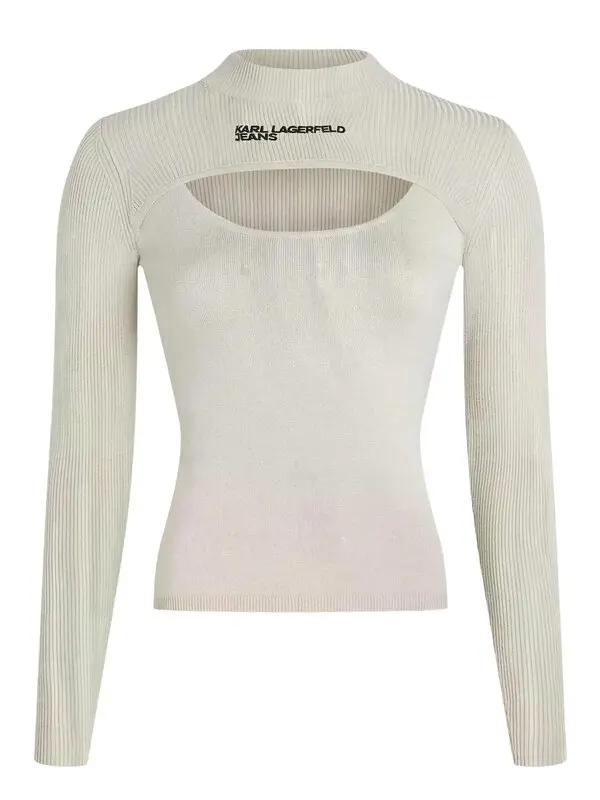 Karl Lagerfeld Ribbed Knit Mock Neck Cut-out Sweater - Neutrals