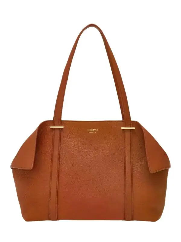 FERRAGAMO Medium Folded Leather Tote Bag - Brown