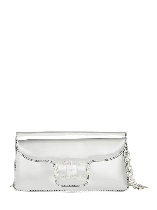 FERRAGAMO Mini Crystal-embellished Gancini Clutch Bag - Silver