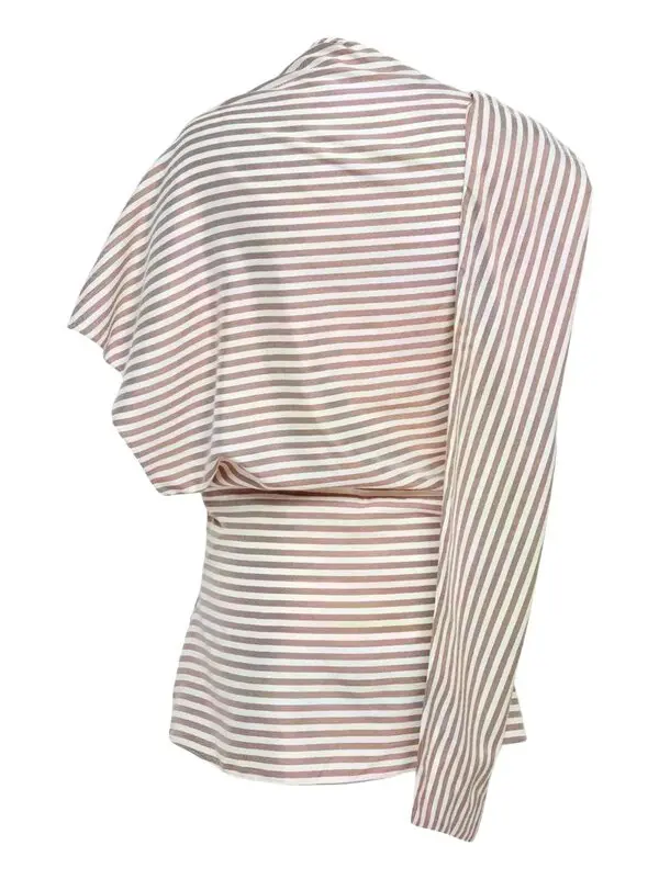 Stella McCartney Striped Asymmetrical Silk Blouse - Neutrals