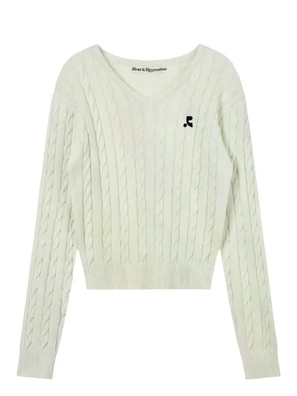 REST&RECREATION V-neck Cable Knit Sweater - Neutrals