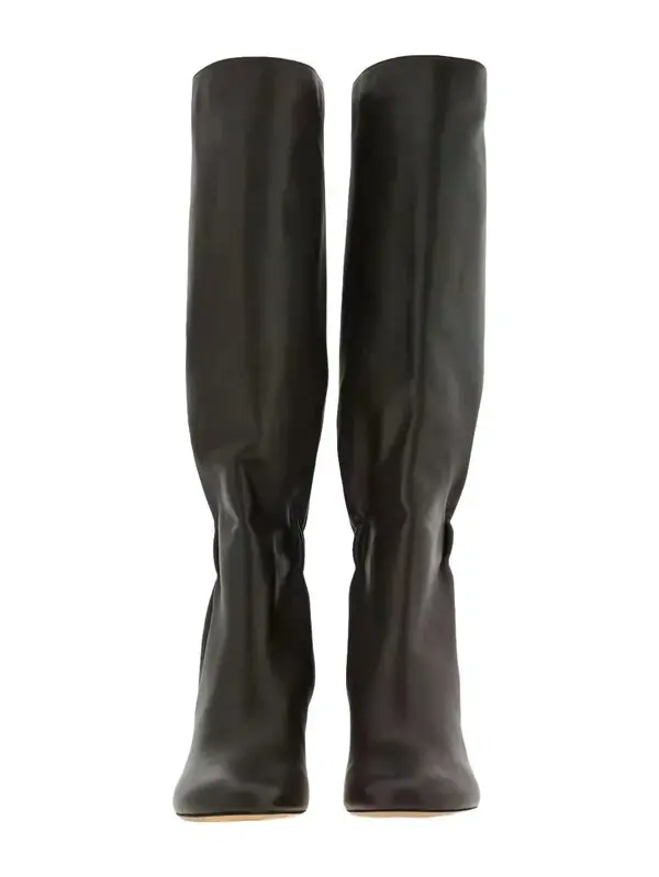 FERRAGAMO 70mm Ruched Leather Boots - Brown