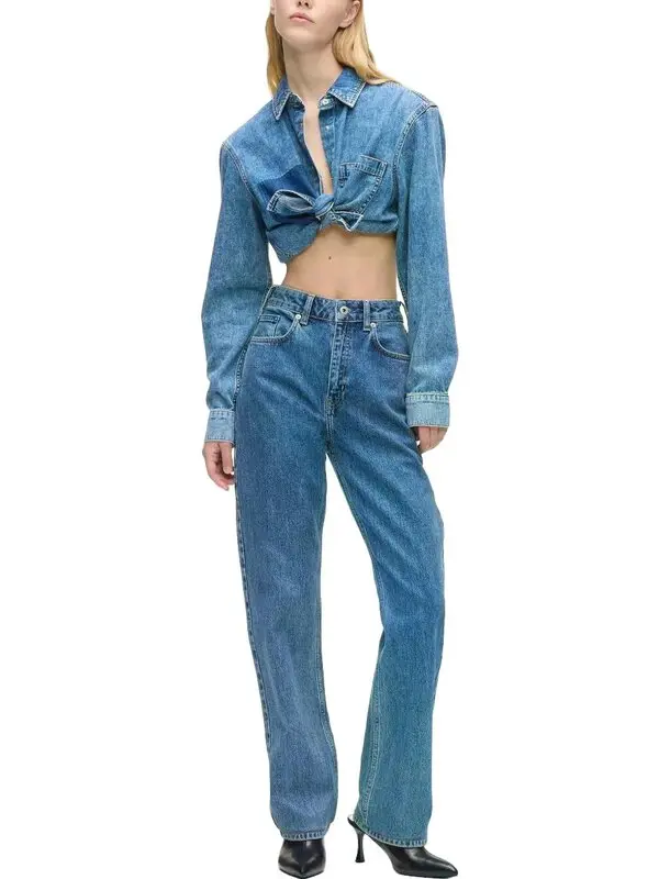 Karl Lagerfeld Straight Leg Logo Patch Jeans - Blue