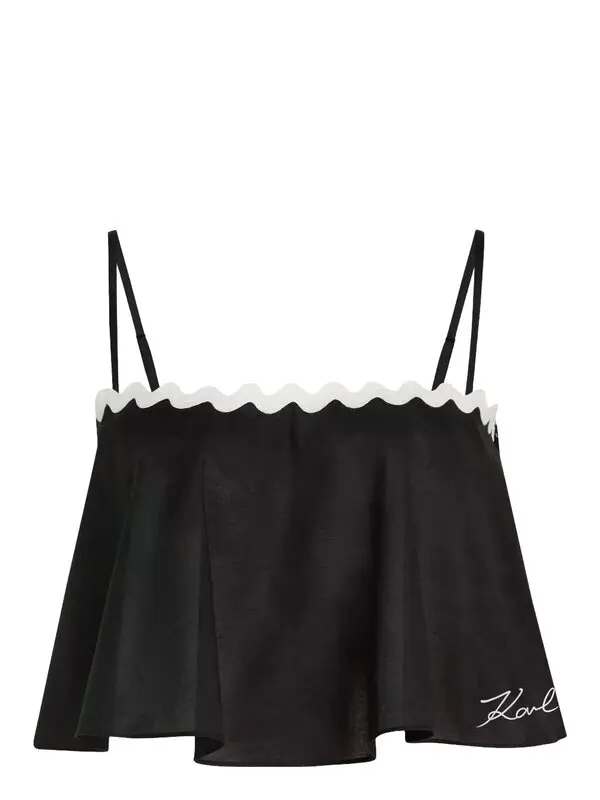 Karl Lagerfeld Cropped Top With Scallop Trim - Black