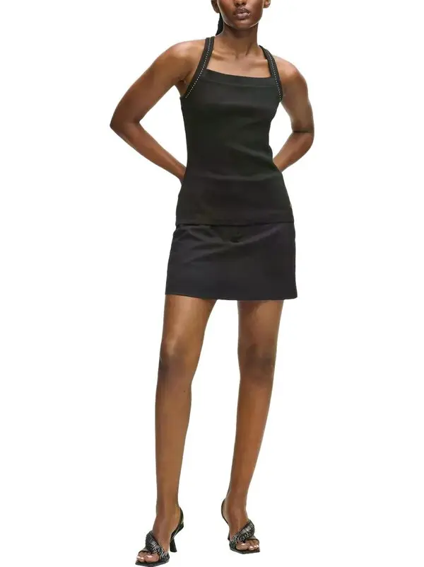 Karl Lagerfeld Ribbed Studded Crisscross Tank Top - Black