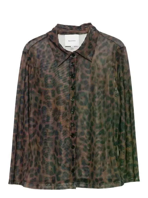 REFORMATION Margaret Sheer Leopard Print Button-up Shirt - Brown