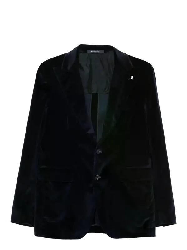 Tagliatore Single-breasted Velvet-texture Cotton Blazer - Blue