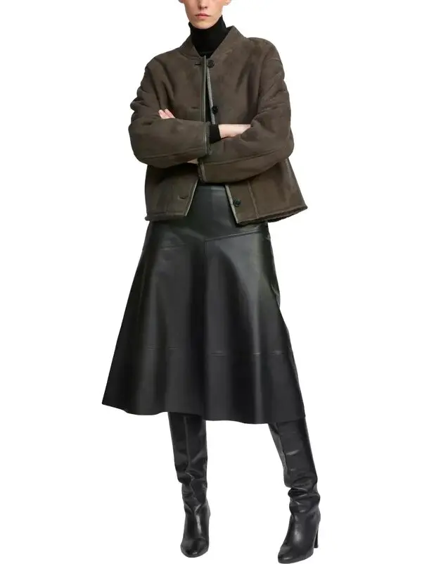 YVES SALOMON Suede Shearling Jacket - Grey