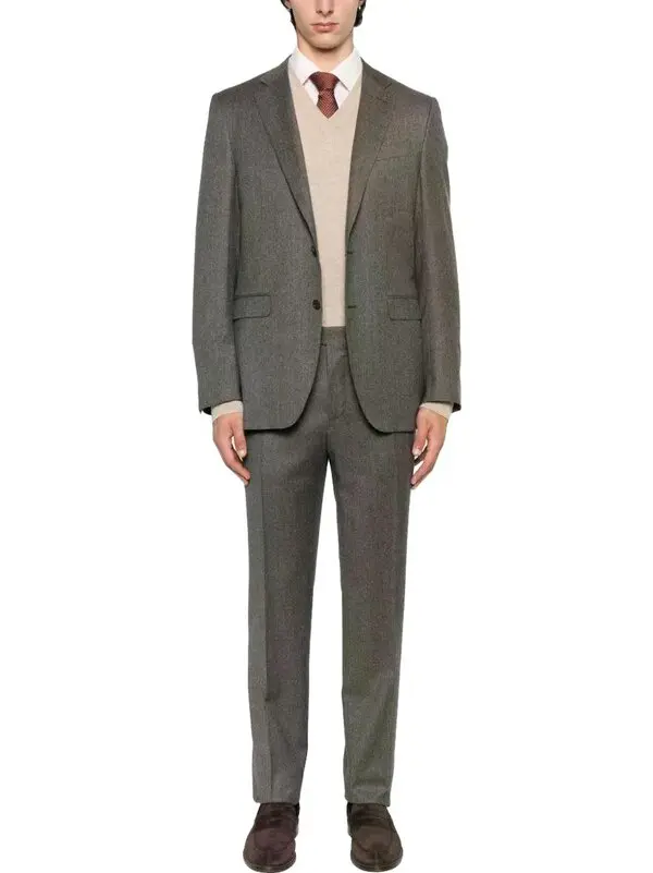 Canali Herringbone Wool Suit - Brown
