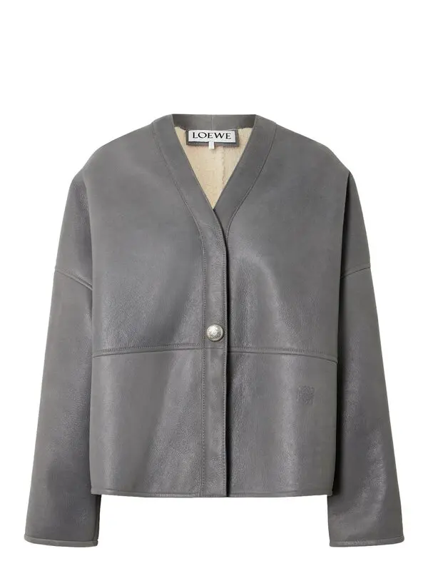 Loewe Shearling Jacket With Anagram Detail - Gray