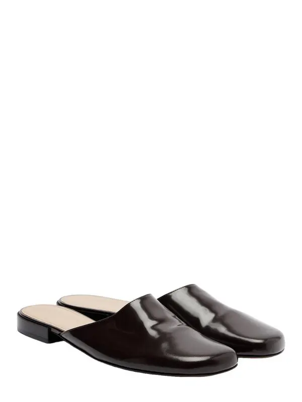 THE ROW Penelope Square Toe Leather Mules - Brown