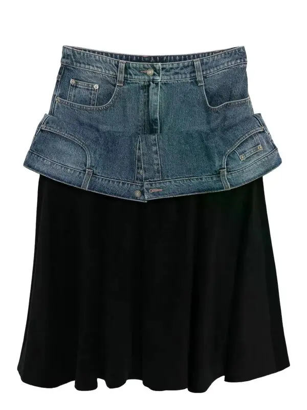 JUUN.J Layered Denim And Cotton Blend Skirt - Blue