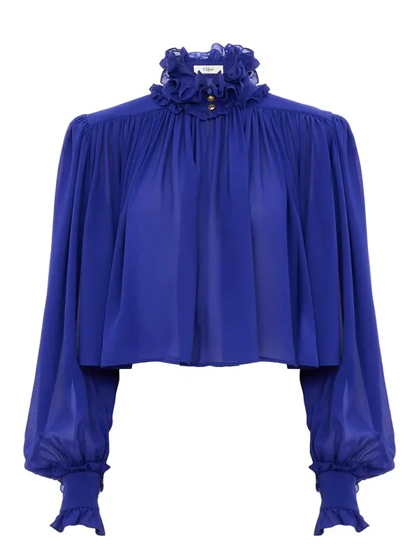 Chloé Maxi Gathered High-neck Top - Fresh Indigo