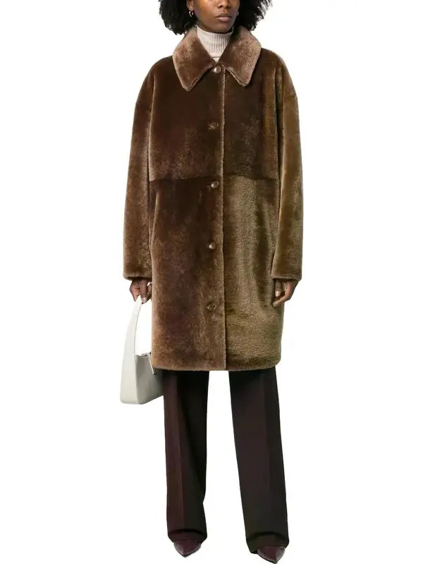 LISKA Single-breasted Shearling Coat - Brown