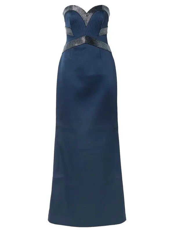 Rebecca Vallance Elivera Strapless Embellished Satin Gown - Blue