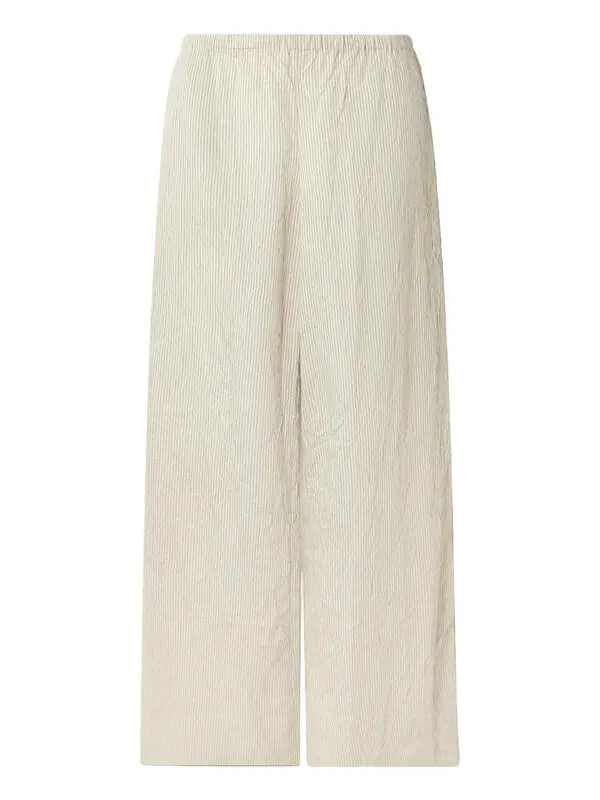 ST. AGNI Crinkled Pinstriped Wide-leg Trousers - Neutrals