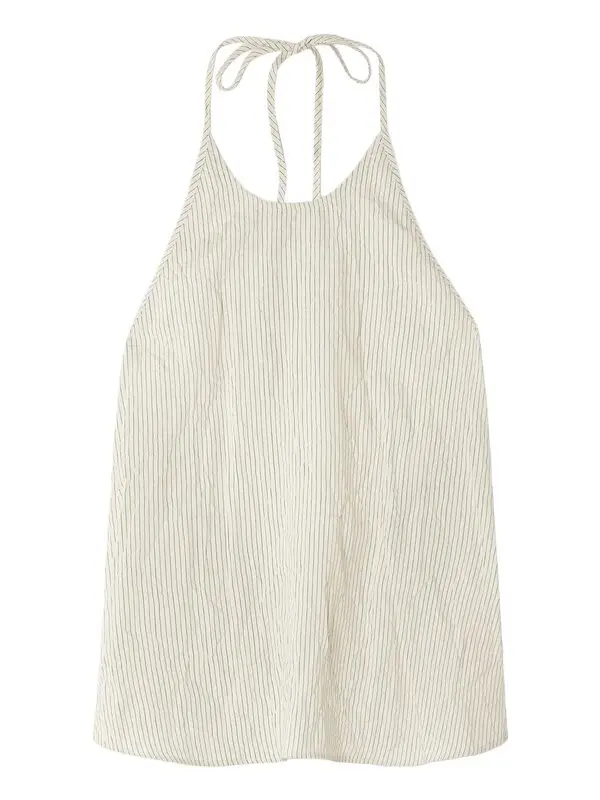 ST. AGNI Crinkled Pinstriped Woven Halterneck Tank - Neutrals