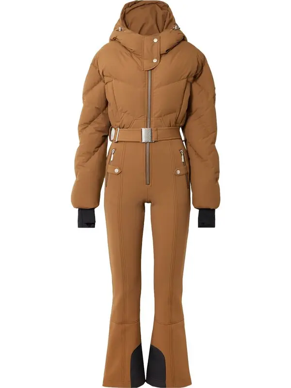 Cordova Ajax Hooded Belted Recycled Quilted Down Ski Suit - Brown